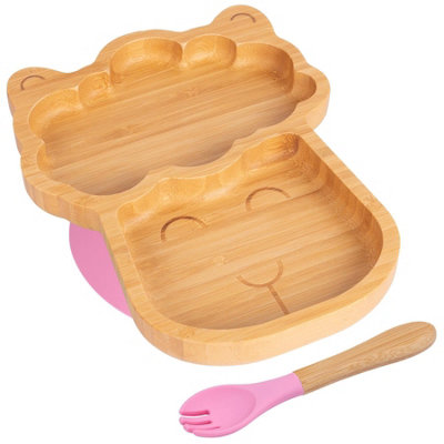 Tiny Dining Bamboo Weaning Plate & Fork Set - Llama/Pink - Divided Non ...