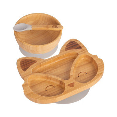 Tiny Dining Children's Bamboo Suction Fox Dinner Set - Grey