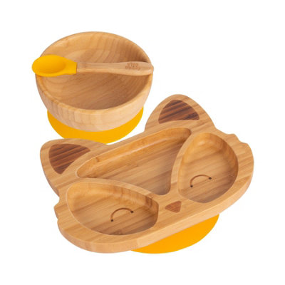 Tiny Dining Children's Bamboo Suction Fox Dinner Set - Yellow