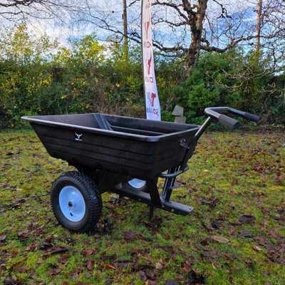 Tipping Trailer for Ride-On-Mower With Utility Handle For Wheelbarrow Use