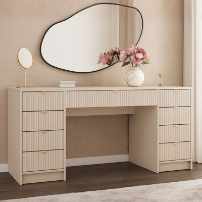 Tireno BIS Modern Grooved Drawer Desk in Sand Beige Finish Elegant ...