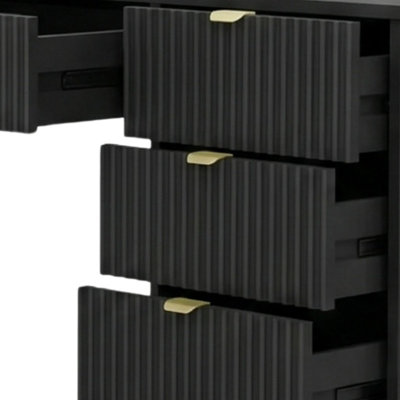 Tireno Black Molet Corner Desk with Fluted Drawer Fronts Modern Study ...