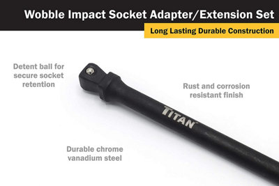 Titan Long Impact Wobble Socket Adaptor Set 1/4, 3/8, 1/2 Drive Tools