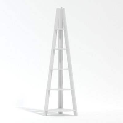 Tiva White Corner Ladder Shelving - Clean 5-Tier Display with Modern ...