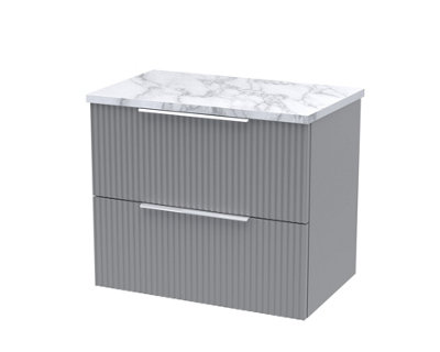 Tixall Fluted 2 Drawer Wall Hung Vanity Unit with Laminate Worktop ...