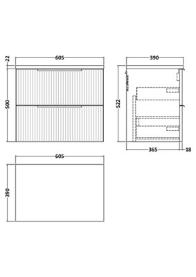 Tixall Fluted 2 Drawer Wall Hung Vanity Unit with Laminate Worktop ...
