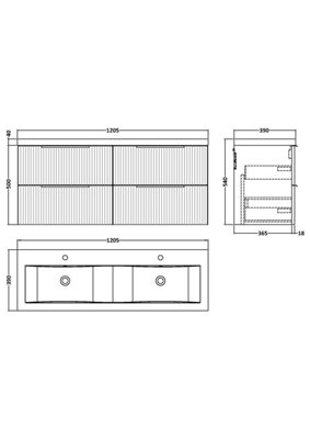 Tixall Fluted 4 Drawer Wall Hung Vanity Unit with Double Basin, Satin ...