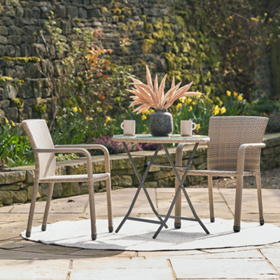 TOBS 2-Seater Outdoor Rattan Bistro Set with Stackable Chairs ...