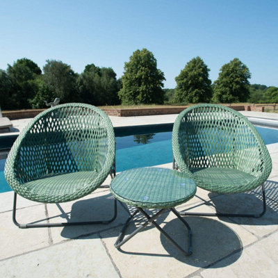 TOBS ORIGINAL LOUNGE BISTRO SET Dark Green Rattan Chairs Coffee Table 2 Seat Patio Garden Furniture