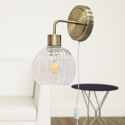 Toby - Antique Brass Plug in Wall Light Fitting Glass Not Included