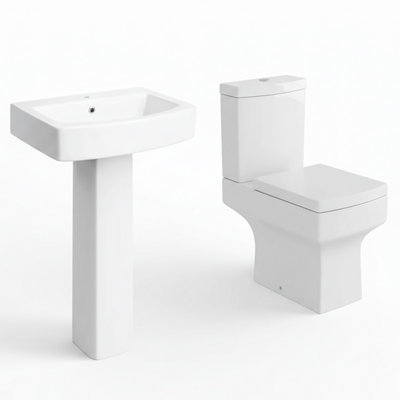 Toilet Basin Set White Bathroom Pedestal Sink & Close Coupled WC