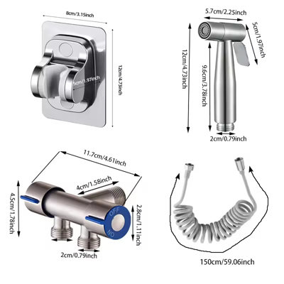 Toilet Bidet Spray Set with Double Control Faucet One Inlet, Two Outlet ...