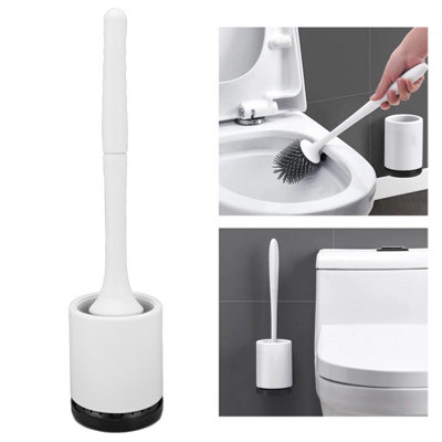 Toilet Bowl Brush and Holder Soft Sturdy TPR Detachable Base Deep ...