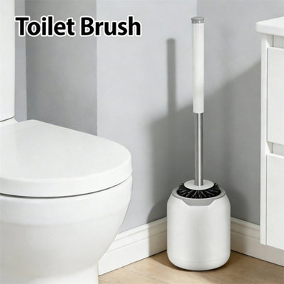 Toilet Brush Holder Soft Silicone Bristle Bathroom WC Set Cleaning ...