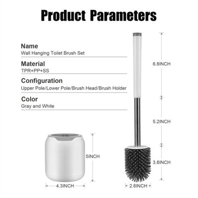 Toilet Brush Holder Soft Silicone Bristle Bathroom WC Set Cleaning ...