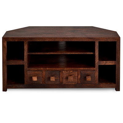 Toko Dark Mango Corner TV Unit - Solid Mango Wood - L45 x W110 x H55 cm