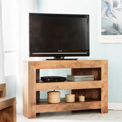 Toko Light Mango Open Corner TV Unit - Solid Mango Wood - L54 x W100 x ...
