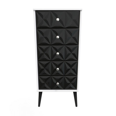 Toledo 5 Drawer Tallboy in Deep Black & White (Ready Assembled)