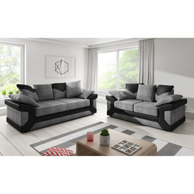 Toledo 5 Seater Grey Jumbo Cord 3 2 Sofa Set With a Modern Black Leather