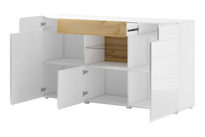 Toledo Sideboard Cabinet in White and Oak San Remo - Elegant Storage ...