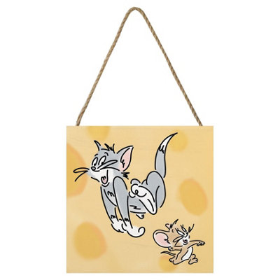 Tom and Jerry Cheese Wooden Block Yellow/Grey/Brown (20cm x 20cm)