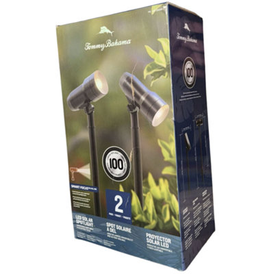 Tommy Bahama LED Solar Spotlights 2 Pack - Smart Focus 100 Lumen Garden ...