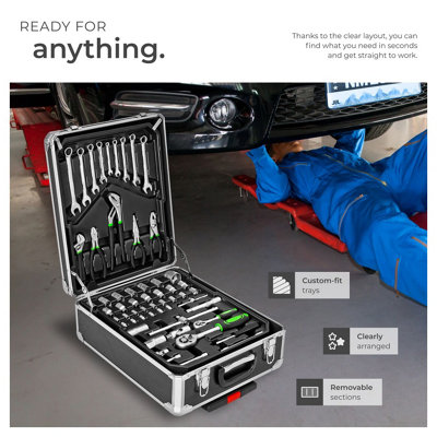 Tool Box - 1200 piece tool set, clear arrangement on 4 levels, with wheels - black