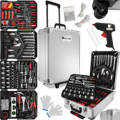 Tool Box and Tools - 599 piece tool set, 4 trays and wheels - silver