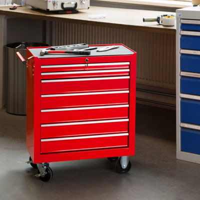 Tool Chest - 7 drawers, 4 wheels, central locking - red