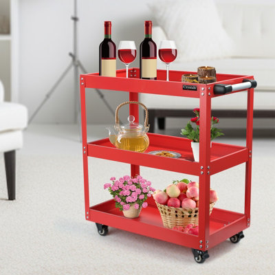 Tool Storage Heavy Duty Garage Trolley Workshop 3 Tier Wheel Cart DIY Red
