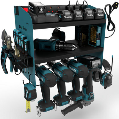 Toolganize Power Tool Organiser, Storage Rack with Power Strip Charging ...