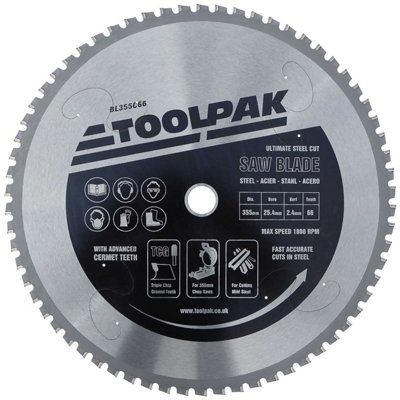 Toolpak Steel Cut Cermet Chop Circular Saw Blade 355mm x 66 Teeth