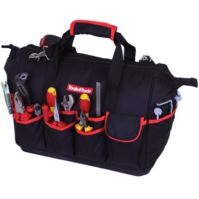 Tools4Trade 18" Tool Bag with Multi-Pockets & Hard Base - Red | DIY at B&Q