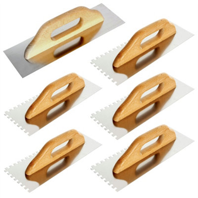 Toolty Square Notched Adhesive Trowel with Wooden Handle Set 6PCS 580mm ...