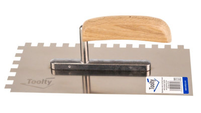 Toolty Stainless Steel Adhesive Notched Trowel with Wooden Handle 270mm ...