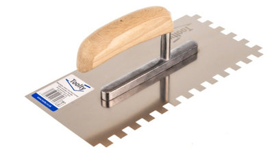 Toolty Stainless Steel Adhesive Notched Trowel with Wooden Handle 270mm ...