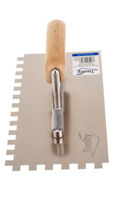 Toolty Stainless Steel Adhesive Notched Trowel with Wooden Handle 270mm ...