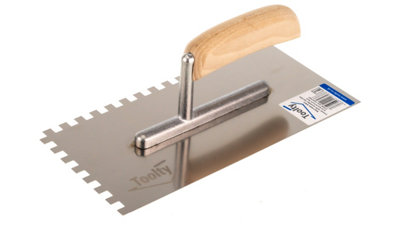 Toolty Stainless Steel Adhesive Notched Trowel with Wooden Handle 270mm ...