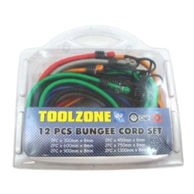 Toolzone 12-Piece 8mm Assorted Bungee Cord Set with GS/TUV Certification
