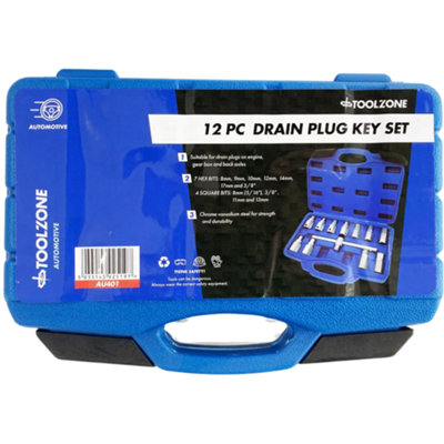 Toolzone 12 Piece Drain Plug Key Set Universal Car Oil Sump Tools