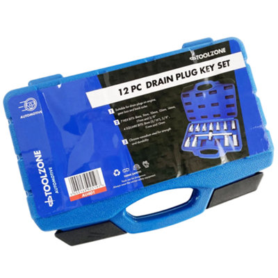 Toolzone 12 Piece Drain Plug Key Set Universal Car Oil Sump Tools