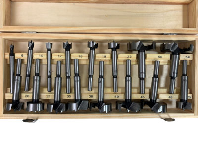 TOOLZONE 16 PIECE FORSTNER BIT SET IN WOOD BOX