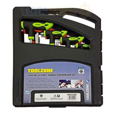 TOOLZONE 16PC CRV T HANDLE HEX & STAR S/DRIVE