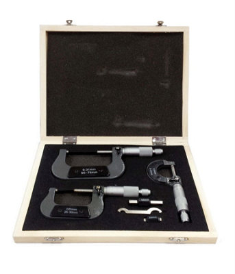 Toolzone 3 Piece Micrometer Set in Wooden Case | DIY at B&Q