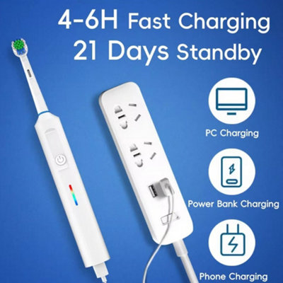 Toothbrush Electric Rechargeable Pro Rotating Brush Heads Timer Modes Usb