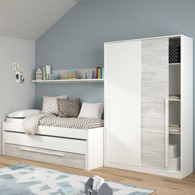 TOP 2 Door Large Modern Sliding Bedroom Wardrobe - White & Light Oak ...
