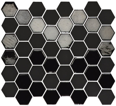 Top Ceramics Black Hexagon Mosaic Tile Mix. High Gloss / Matt - SAMPLE