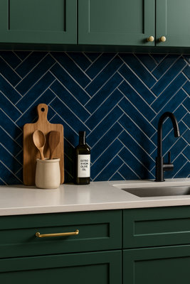 Top Ceramics Blue Gloss Metro Ceramic Wall Tile Flat Bumpy (L)300mm x ...