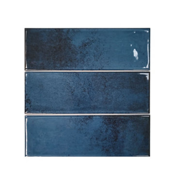 Top Ceramics Blue Gloss Metro Ceramic Wall Tile Flat Bumpy (L)300mm x ...