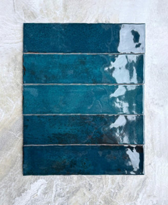Top Ceramics Blue Gloss Metro Ceramic Wall Tile Flat Bumpy - SAMPLE